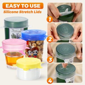 60 Pack Silicone Stretch Lids 2.6 Inch Reusable Silicone Lids Microwave Cover for Food Bowl Covers Silicone Covers for Food Storage Freezer Microwave 2.6-3.3 Inch Container Cup Can Pot, 4 Colors