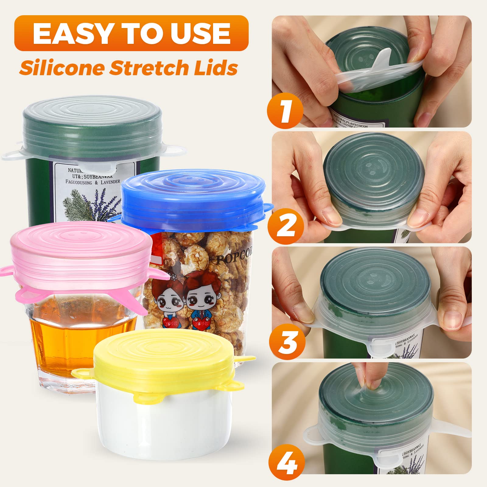 60 Pack Silicone Stretch Lids 2.6 Inch Reusable Silicone Lids Microwave Cover for Food Bowl Covers Silicone Covers for Food Storage Freezer Microwave 2.6-3.3 Inch Container Cup Can Pot, 4 Colors