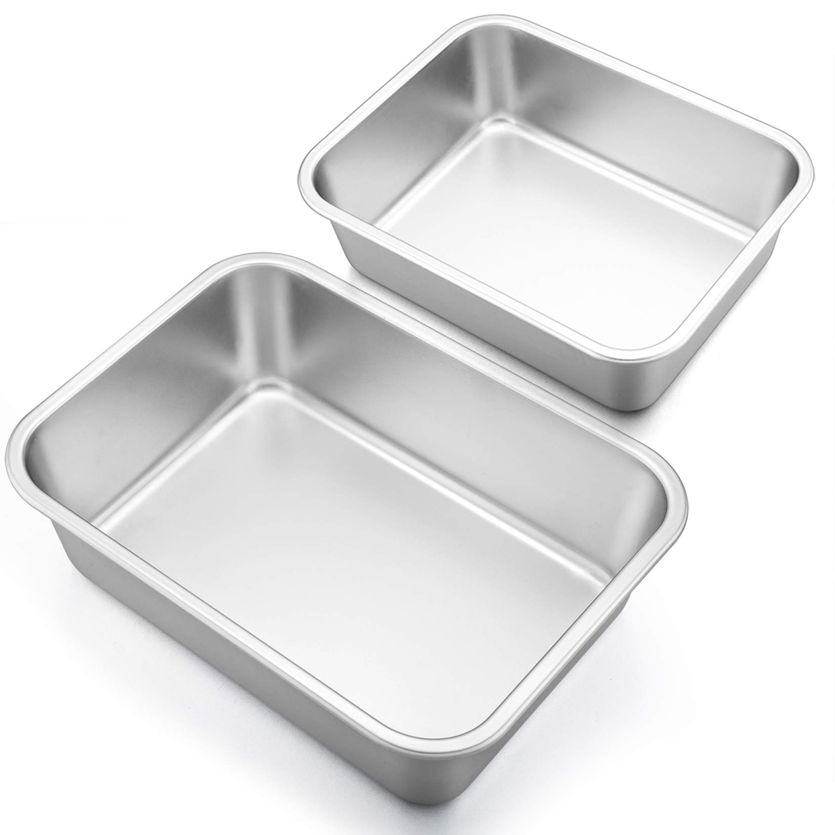 P&P CHEF Deep Lasagna Pan Set (12.7’’ & 10.7 Stainless Steel Rectangular Baking Pan for Brownie/Cake/Meat, Non-Toxic & Heavy Duty, Deep Side & Rolled Rim, Brushed Surface & Dishwasher Safe