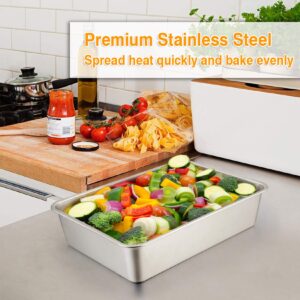 P&P CHEF Deep Lasagna Pan Set (12.7’’ & 10.7 Stainless Steel Rectangular Baking Pan for Brownie/Cake/Meat, Non-Toxic & Heavy Duty, Deep Side & Rolled Rim, Brushed Surface & Dishwasher Safe