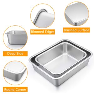 P&P CHEF Deep Lasagna Pan Set (12.7’’ & 10.7 Stainless Steel Rectangular Baking Pan for Brownie/Cake/Meat, Non-Toxic & Heavy Duty, Deep Side & Rolled Rim, Brushed Surface & Dishwasher Safe