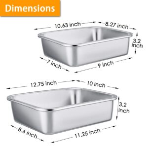 P&P CHEF Deep Lasagna Pan Set (12.7’’ & 10.7 Stainless Steel Rectangular Baking Pan for Brownie/Cake/Meat, Non-Toxic & Heavy Duty, Deep Side & Rolled Rim, Brushed Surface & Dishwasher Safe