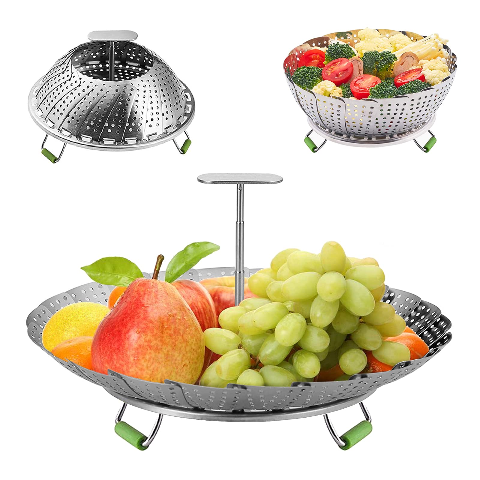 Vegetable Steamer Basket, Stainless Steel Folding Steamer, Insert for Veggie Fish Seafood Cooking, Expandable to Fit Various Size Pot(5.1" to 9")