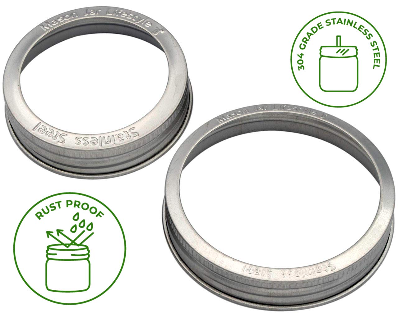 Stainless Steel Rust Proof Bands/Rings for Mason, Ball, Canning Jars (5 Pack, Regular Mouth)