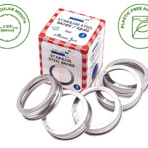 Stainless Steel Rust Proof Bands/Rings for Mason, Ball, Canning Jars (5 Pack, Regular Mouth)