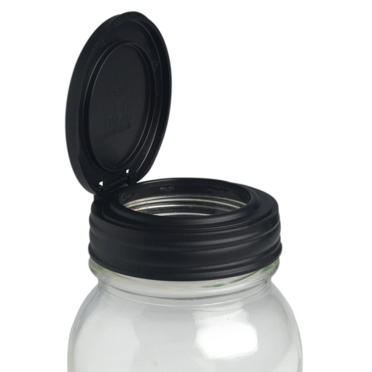 reCAP Mason Jars Lid FLIP Cap | Regular Mouth | Black | 4 Pack | BPA-Free | USA Made Mason Jar Lids | Leak-Proof | Made with Safe No-Break Materials | Jar not included