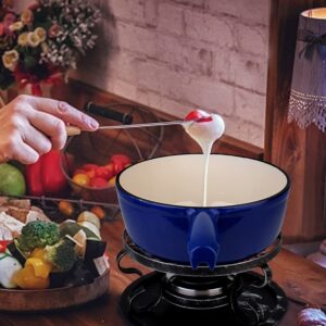 Artestia Swiss Traditional Cast Iron Cheese Fondue Pot Set, Cast Iron Fondue Set For Cheese, Meat & Chocolate (Blue)