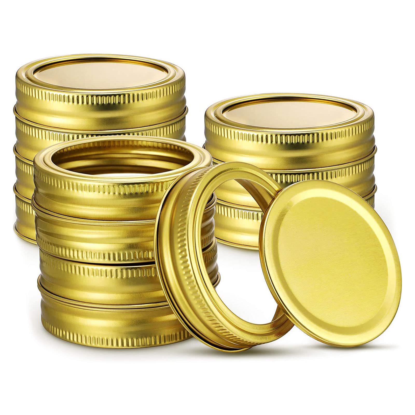 GOLDEN HARVEST 24 Pieces Canning Jar Lid and Ring WIDE MOUTH Jar Ring Bands Set Split Type LidsLeak Proof and Secure Canning Jar Caps (Gold, 86 mm)