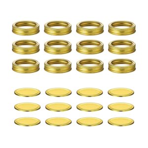 GOLDEN HARVEST 24 Pieces Canning Jar Lid and Ring WIDE MOUTH Jar Ring Bands Set Split Type LidsLeak Proof and Secure Canning Jar Caps (Gold, 86 mm)