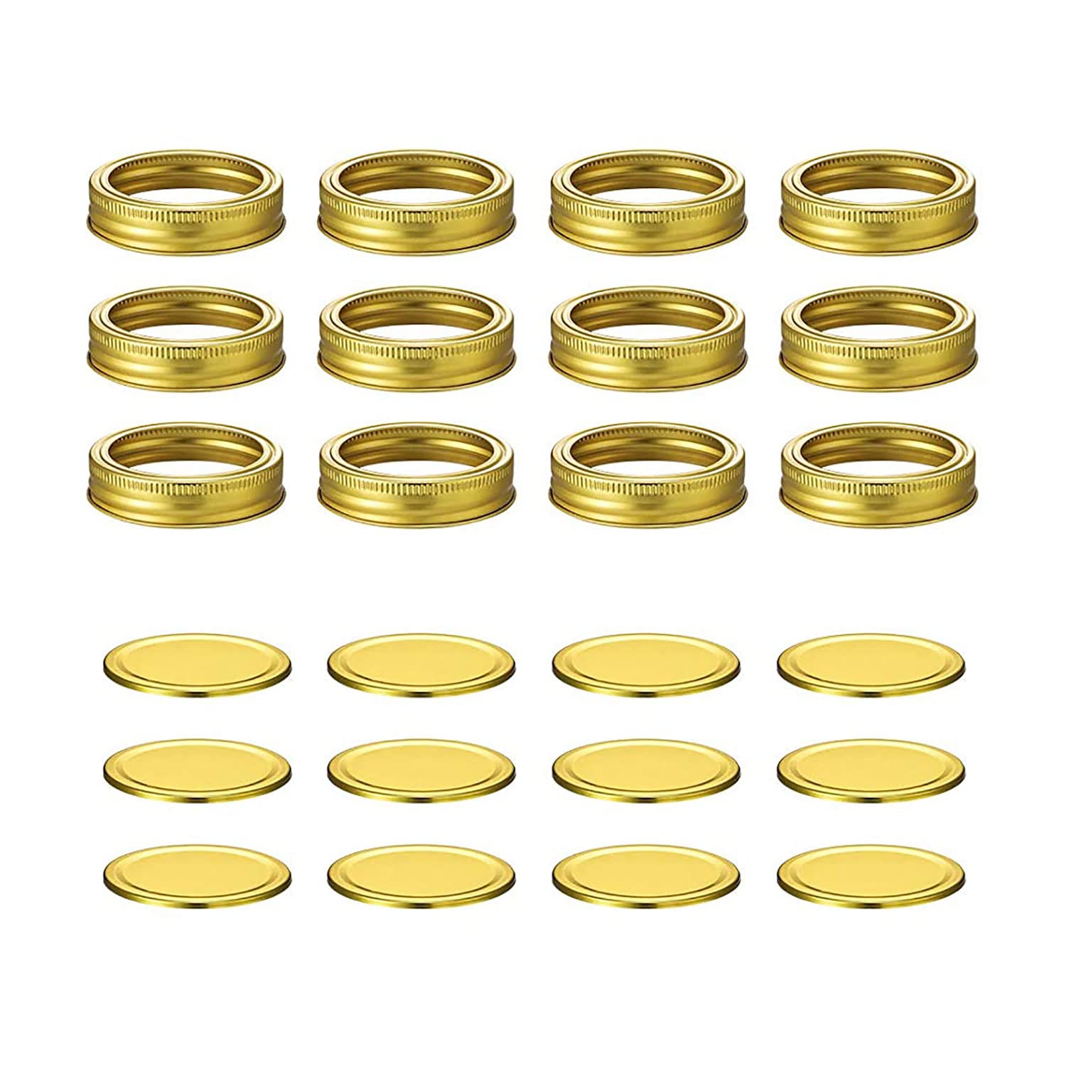 GOLDEN HARVEST 24 Pieces Canning Jar Lid and Ring WIDE MOUTH Jar Ring Bands Set Split Type LidsLeak Proof and Secure Canning Jar Caps (Gold, 86 mm)