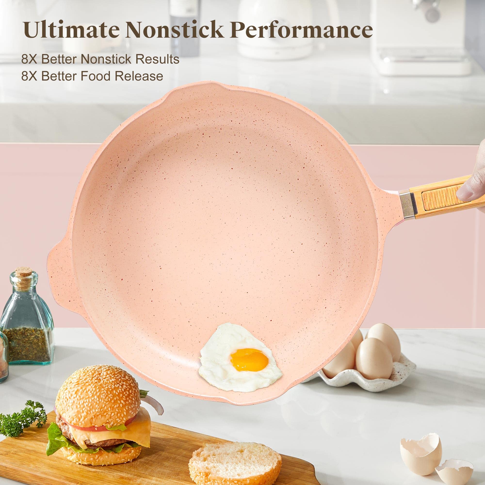 Pans and Pots Set Nonstick - YIIFEEO 16 PCS Granite Non Stick Induction Cookware W/Frying Pans for Cooking Kitchen Essentials Romantic Holiday Gifts-Non Toxic, PTFE & PFOA Free