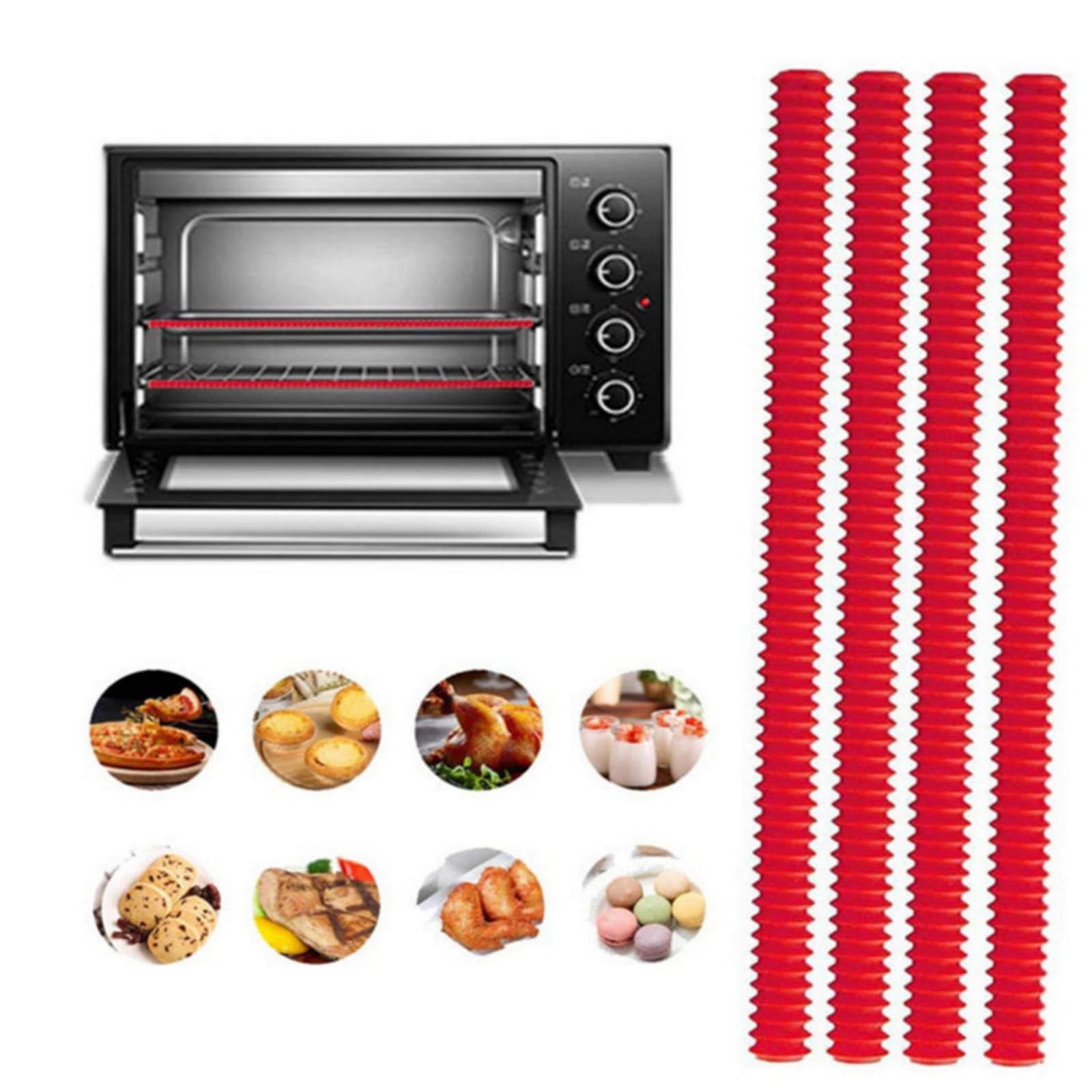 Lyellfe 12 Pack Silicone Oven Rack Shields, Red Oven Rack Protectors, 14 Inch Food Grade Microwave Edge Liner Cover for Home Kitchen