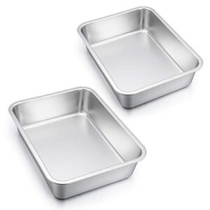 lasagna pan set of 2, e-far deep stainless steel baking pans, 12.75 x10 x3.2 inches rectangular metal roasting baking dish bakeware for oven, non-toxic & heavy duty, dishwasher safe