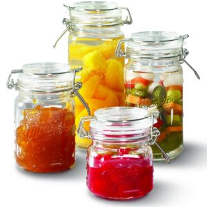 Mason Craft & More Airtight Kitchen Food Storage Clear Glass Clamp Jars, 4 Piece Mini Clamp Preserving Jar Set (7oz, 12oz, 17oz, and 22oz), (TTU-V1523)