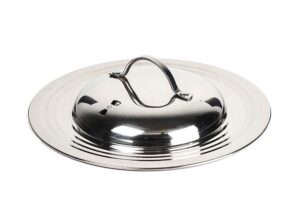 rsvp international endurance universal lid with adjustable steam vent, one size - stainless steel, 12.5"x 12.5" x 3" |fits 7" - 12" pots & pans |dishwasher safe| oven safe