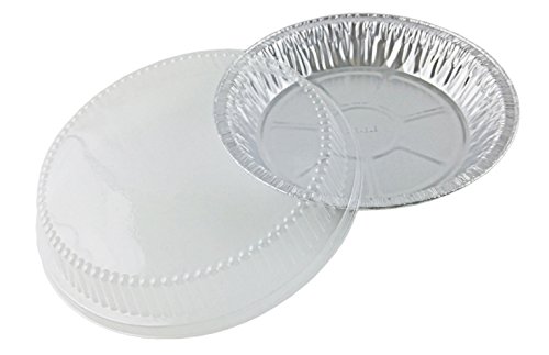 PACTOGO 9" Aluminum Foil Pie Pans 1 1/4" Extra Deep with Clear Dome Lids - Made in USA Disposable Tins (Pack of 10 Sets)