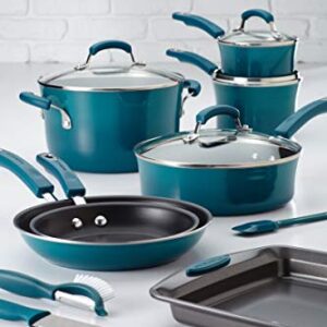 Rachael Ray Brights Nonstick Cookware Set / Pots and Pans Set - 14 Piece, Marine Blue