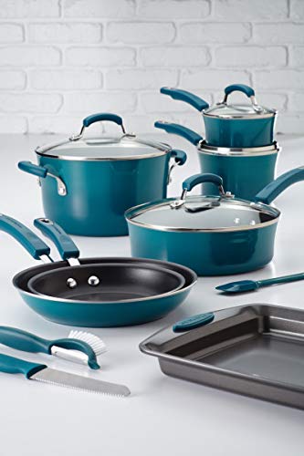 Rachael Ray Brights Nonstick Cookware Set / Pots and Pans Set - 14 Piece, Marine Blue