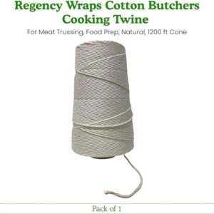 Regency Wraps Butchers Cooking Twine, Made of Heavy-Weight Natural Cotton for Turkey Trussing and Meat Prep for Roasting 1200ft Cone, Approx. 1LB Pack of 1