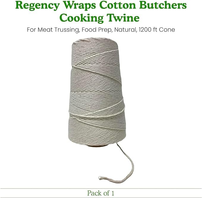 Regency Wraps Butchers Cooking Twine, Made of Heavy-Weight Natural Cotton for Turkey Trussing and Meat Prep for Roasting 1200ft Cone, Approx. 1LB Pack of 1