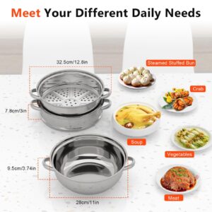 3-Tier Stainless Steel Steamer, Meat Vegetable Cooking Steam Pot Kitchen Steamer Cooker with Handle for Steaming Tamales, Veggie, Broccoli, Couscous, Pasta And Dumplings