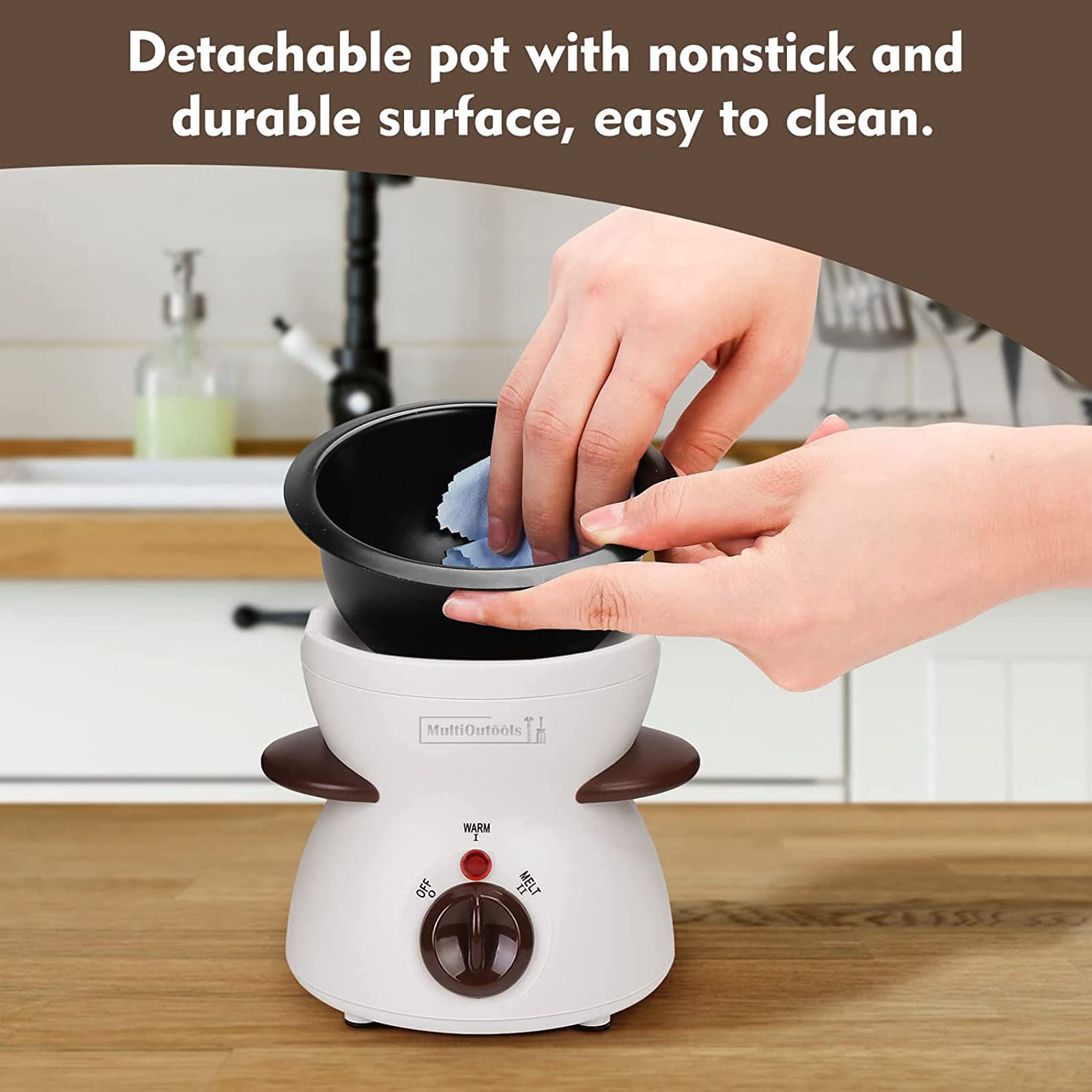 MultiOutools Mini Electric Fondue Pot Set with Dipping Forks, Chocolate Melts Candy Melts Fondue Pot, Melting Chocolate Small Pot for Chocolate Caramel Cheese (white)