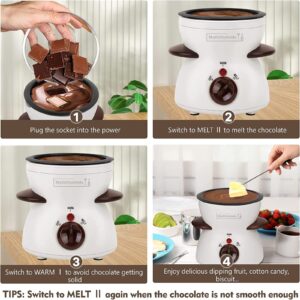 MultiOutools Mini Electric Fondue Pot Set with Dipping Forks, Chocolate Melts Candy Melts Fondue Pot, Melting Chocolate Small Pot for Chocolate Caramel Cheese (white)