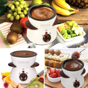 MultiOutools Mini Electric Fondue Pot Set with Dipping Forks, Chocolate Melts Candy Melts Fondue Pot, Melting Chocolate Small Pot for Chocolate Caramel Cheese (white)