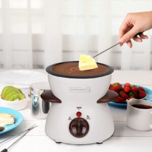 MultiOutools Mini Electric Fondue Pot Set with Dipping Forks, Chocolate Melts Candy Melts Fondue Pot, Melting Chocolate Small Pot for Chocolate Caramel Cheese (white)