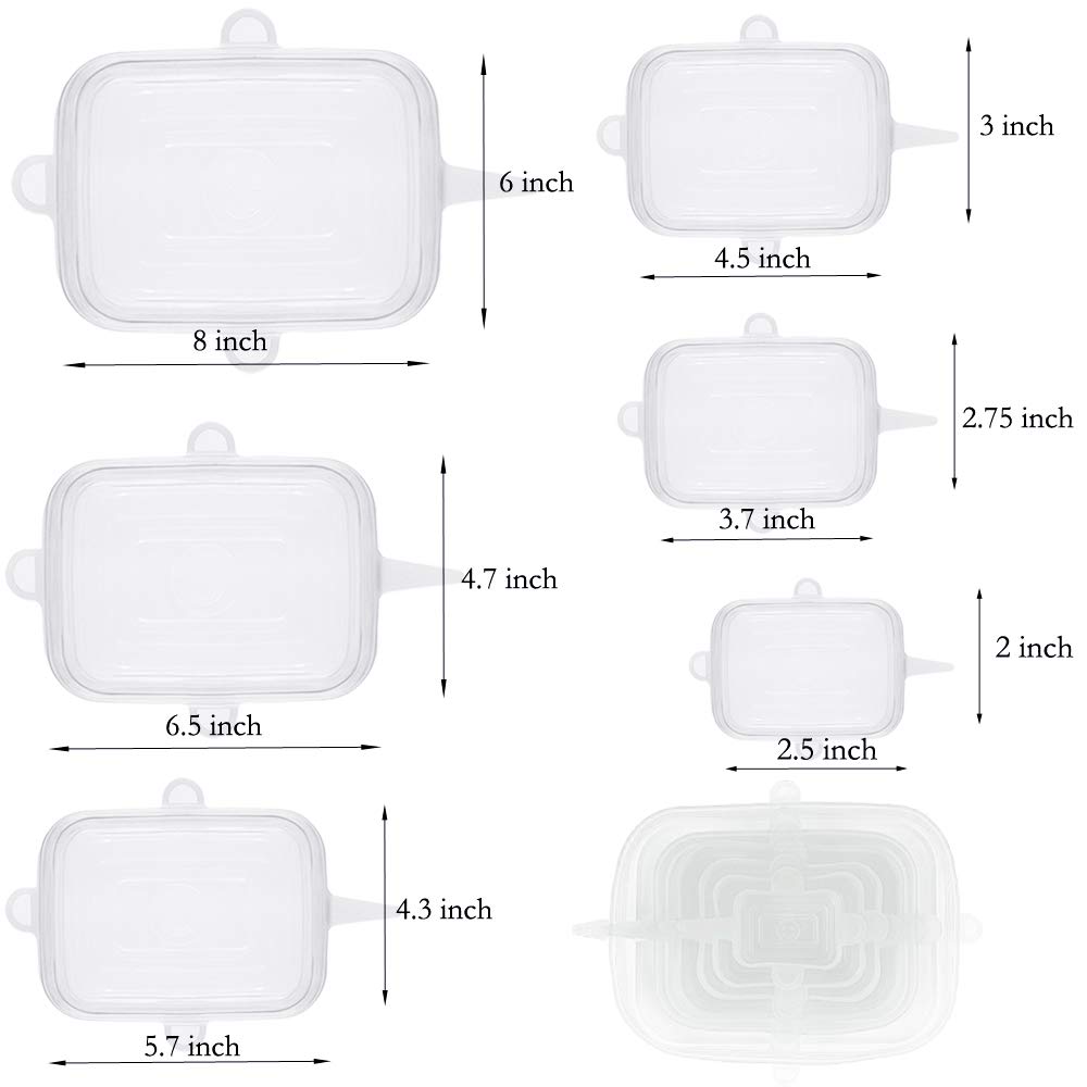 Silicone Stretch Lids Rectangle 12-Pack, Reusable Food Container Lids, BPA-Free, Eco-Friendly Bowl Covers, Microwave, Oven & Dishwasher Safe