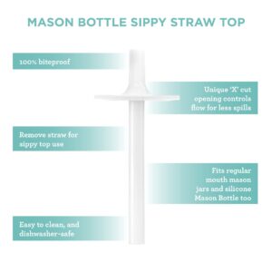 Mason Bottle Silicone Straw Tops, Fits 8 Ounce Regular-Mouth Mason Jars, For All Ages, BPA Free, Non-Toxic, 100% Made in the USA (2 Pack)