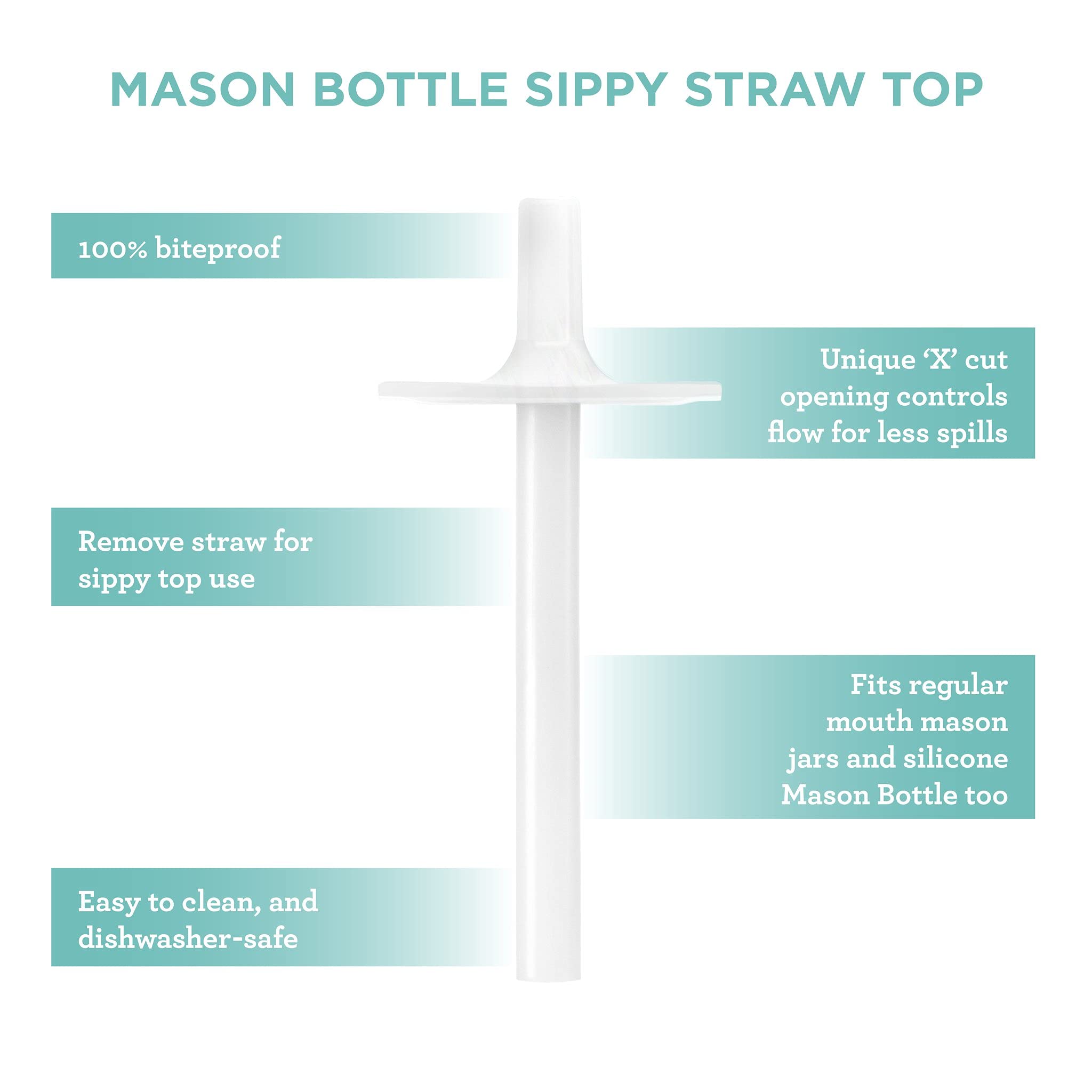 Mason Bottle Silicone Straw Tops, Fits 8 Ounce Regular-Mouth Mason Jars, For All Ages, BPA Free, Non-Toxic, 100% Made in the USA (2 Pack)