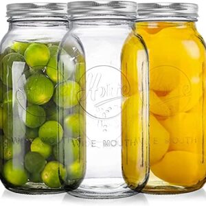 Tebery 3 Pack Wide Mouth Mason Jars 64 oz with Airtight Lids and Band, 1/2 Gallon Clear Glass Storage Jars For Canning, Fermenting, Pickling, Storing