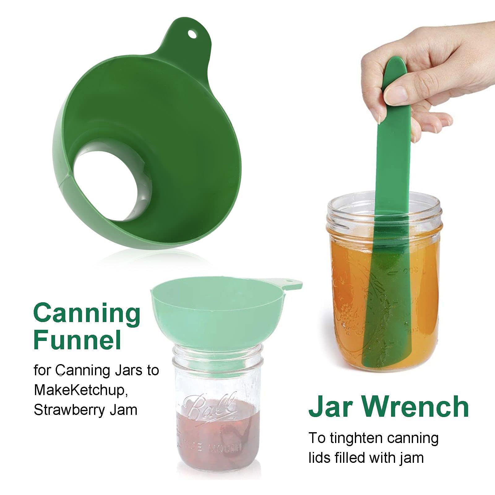 7 in 1 Canning Kit Include Steamer Rack,Canning Funnel,Jar Lifter,Wrench, Tongs,Lid Lifter/Bubble Remover Tool.Suitable for Easy Learning and Making of Household Mason Canning (Green)