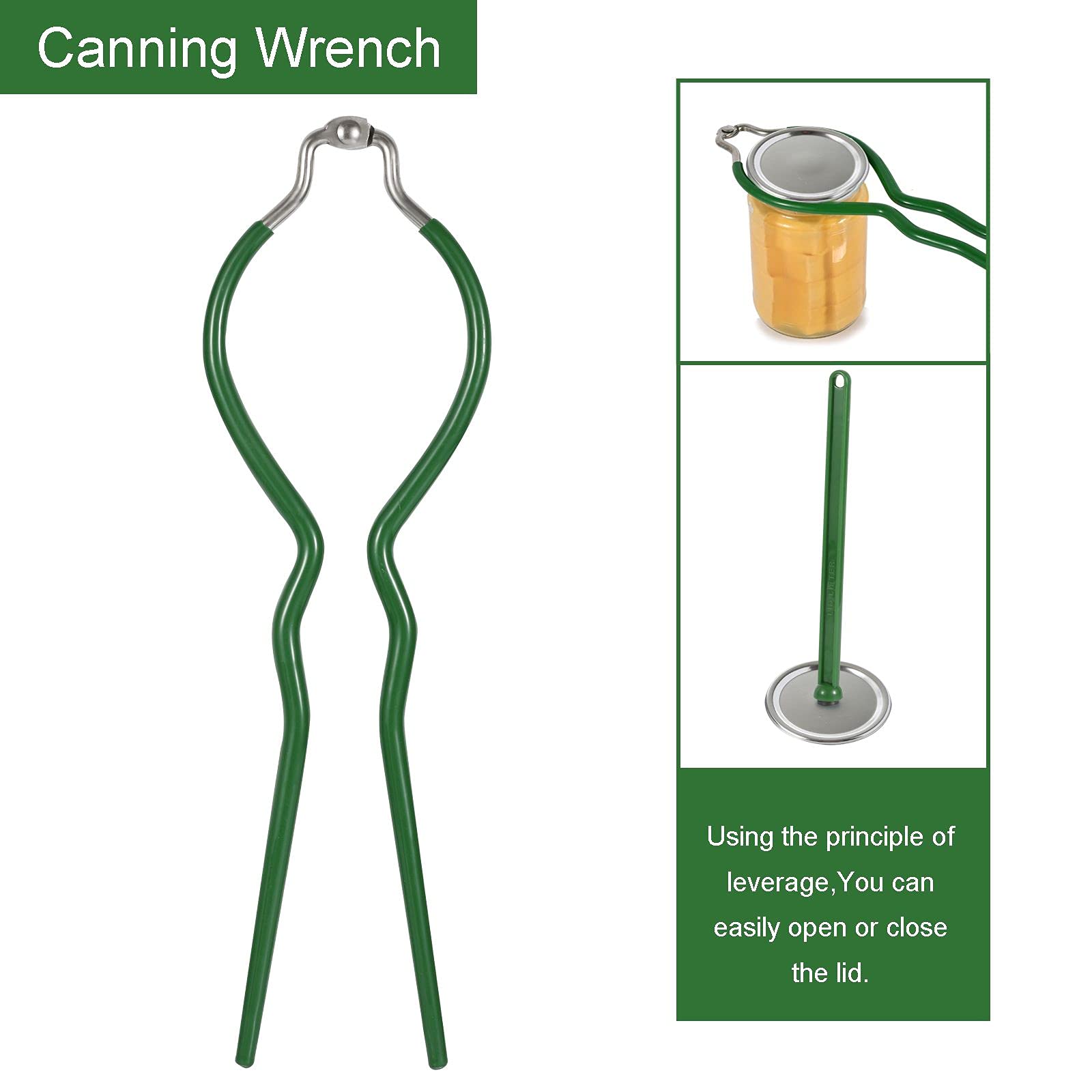 7 in 1 Canning Kit Include Steamer Rack,Canning Funnel,Jar Lifter,Wrench, Tongs,Lid Lifter/Bubble Remover Tool.Suitable for Easy Learning and Making of Household Mason Canning (Green)