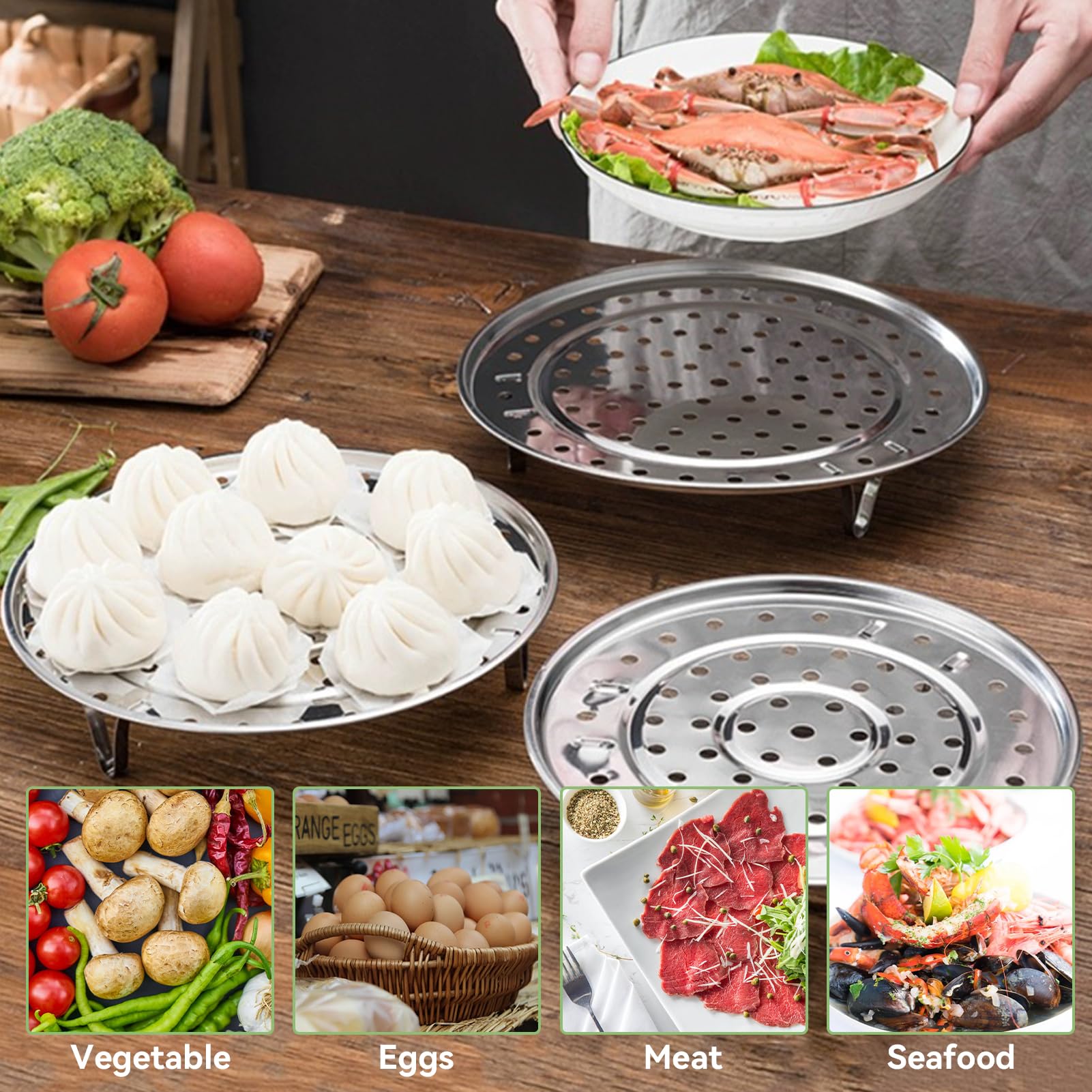 9.5in Steamer Rack, Stainless Steel Round Steaming Tray Canner Steaming Rack Food Vegetable Steam Tray for Pressure Cooker Pot