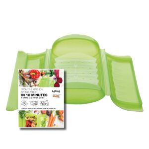 lekue 3-4 person steam case with draining tray and bonus 10 minute cookbook, green, large