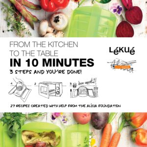 Lekue 3-4 Person Steam Case With Draining Tray and Bonus 10 Minute Cookbook, Green, Large