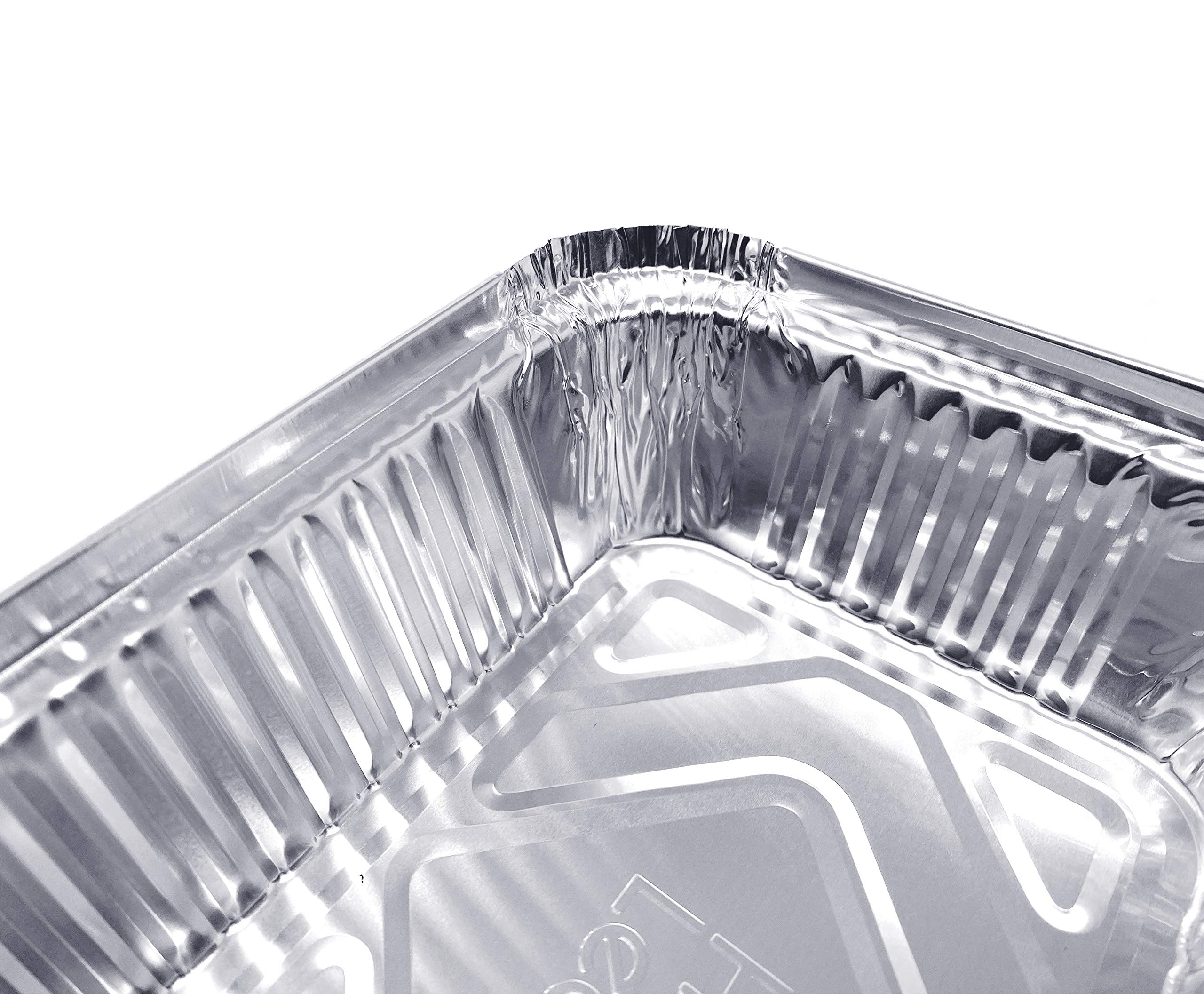 (120 Pack) Premium 1-LB Takeout Pans with Lids - 5.6" x 4.6" x 1.9" l Extra Heavy-Duty l Disposable Aluminum Foil for Catering Party Meal Prep Freezer Drip Pans BBQ Potluck