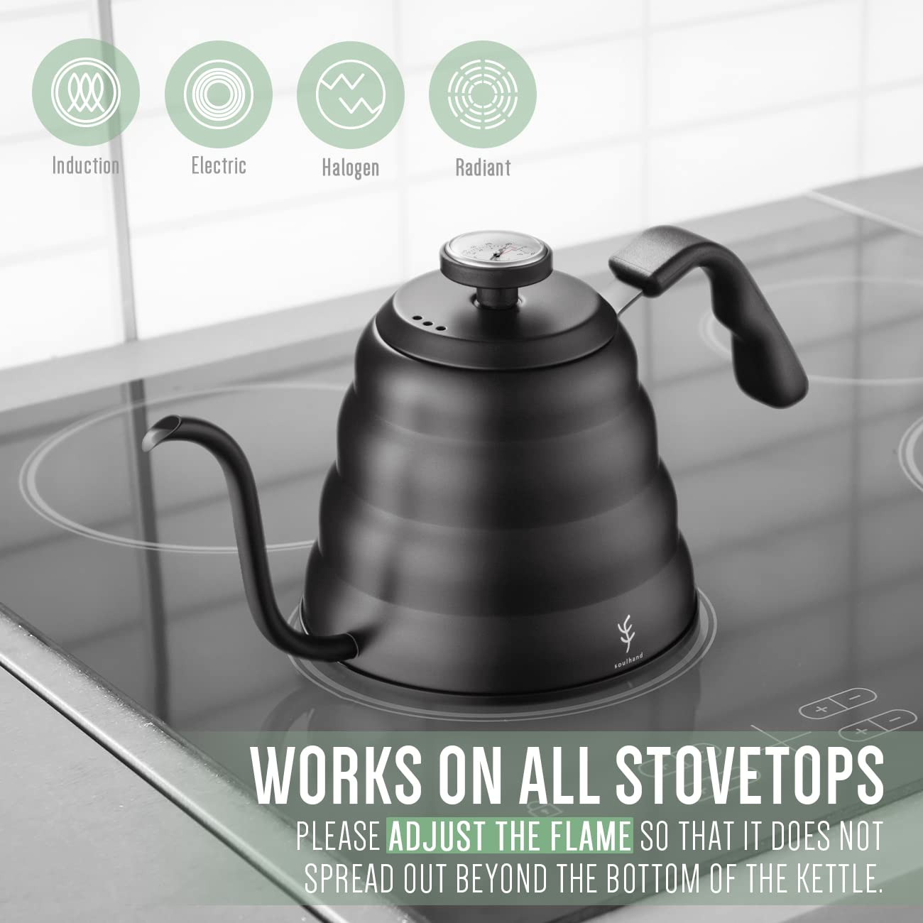 Soulhand Pour Over Kettle with Thermometer | Stovetop Gooseneck Kettle Coffee Pot | Update 3-Layer Stainless Steel Bottom Anti-Rust Design Pour Over Coffee Kettle for Electric, Induction | 40oz/1.2L