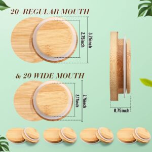 40 Pieces Bamboo Mason Jar Lids Storage Canning Jar Lids 20 Pcs Regular Mouth 20 Pcs Wide Mouth Wooden Mason Jar Lids Reusable Bamboo Lids for Mason Jars for Home Kitchen, 2 Sizes