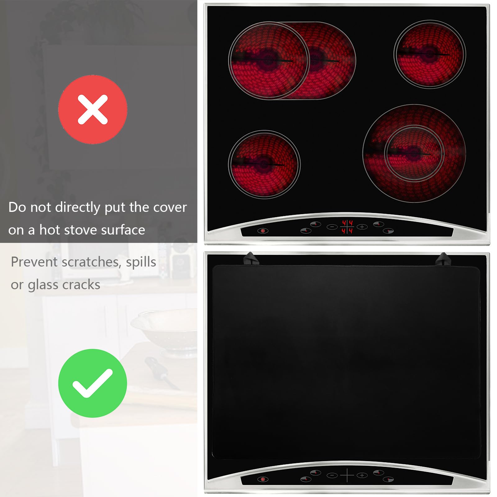 Yarlung Stove Top Cover for Electric Stove, Thick Glass Top Protector Mat for Cooktop, Washer Dryer Top, Prevents Scratching Expands Usable Space, 28.5''L x 20.5''W Black, 2 Hooks