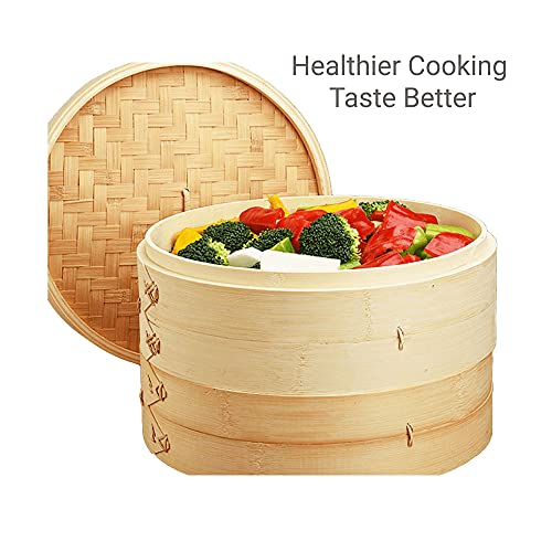 JapanBargain 2224, Large Chinese Bamboo Steamer Steaming Basket for Vegetable Seafood Dim Sum Dumpling Bun Egg , 12-inch