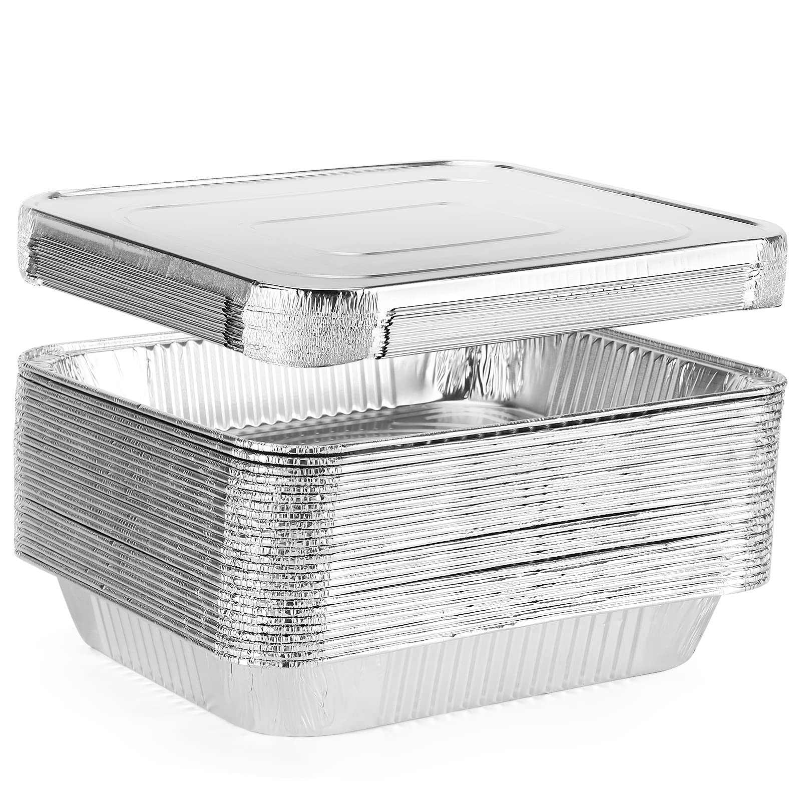 Aluminum Pans Trays With Aluminum Lids 10 Pack 3 Liter - 9"x13" Inch Half Size Disposable Baking Containers - Recyclable Pans for Storing Serving & Reheating - Freezer Air Fryer and Oven Safe