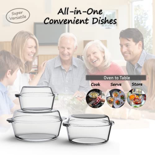 ums Glass Casserole with Lids - Set of 6 Pieces. Glass Casseroles Cookware with Glass Lid, Glass Casserole Dish Set, Borosilicate Glass Durable Bakeware Set, Glass Bowls Dish Oven & Microwave Safe