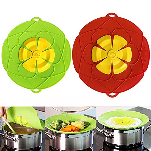 AUSINCERE Spill Stopper Lid Cover,Anti Spill Lid Cover,No Boil Over Lid,Pot Cover Silicone Spill Stopper Lid,Boil Over Safeguard, 10.2inch+11inch Multi-Function Kitchen Tool