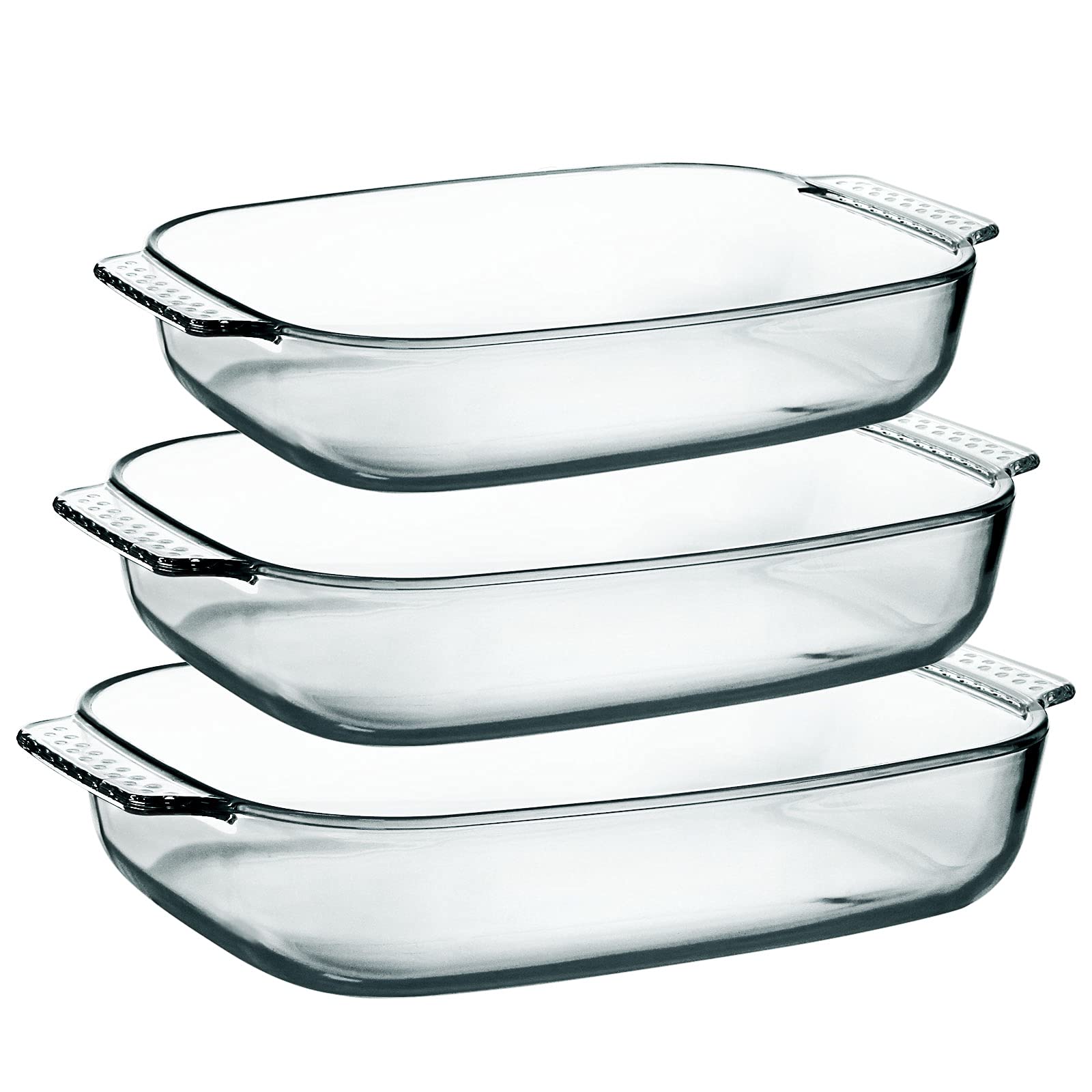 2 QT+2.7 QT+3.3 QT Large Glass Baking Dish Set, Easy Grab Oven Safe Glass Pan for Cooking