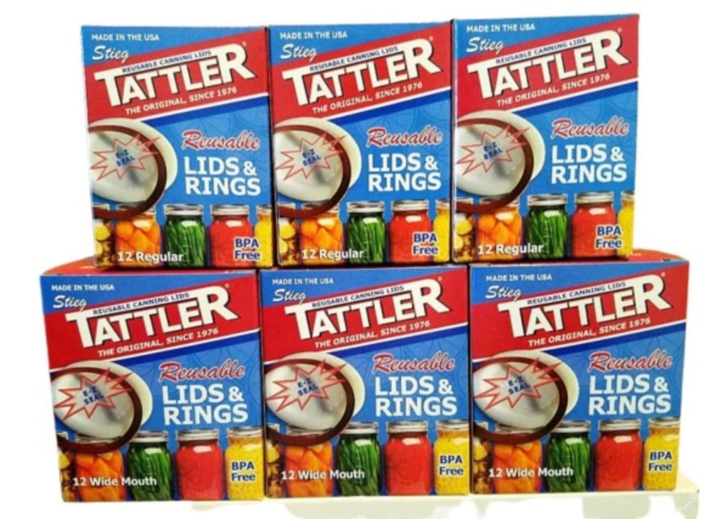 Authentic Tattler E-Z Seal Reusable Canning Lids Combo Pack 3 Dozen Regular + 3 Dozen Wide Lids & Rings Boxed - MADE IN THE USA!