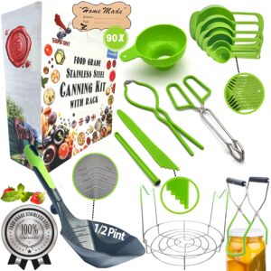 canning kit + canning rack + x-large ladle +measuring cups, canning funnel, tongs, jar lifter, lid lifter, bubble popper, 90x labels - canning supplies - canning supplies starter kit