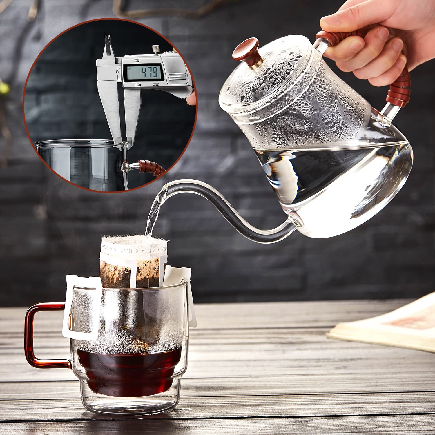 Unbreakable Gooseneck Kettle for Drip Coffee 20OZ Pour Over Coffee Kettle Tea Kettle for Stove Top,600ml/20oz Glass Coffee Kettle with Lid,Water Kettle Coffee Pot